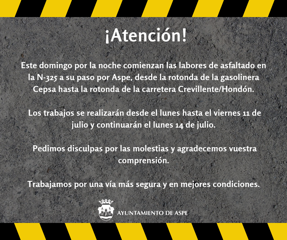 Asfaltado en la N-325 – Ayuntamiento de Aspe